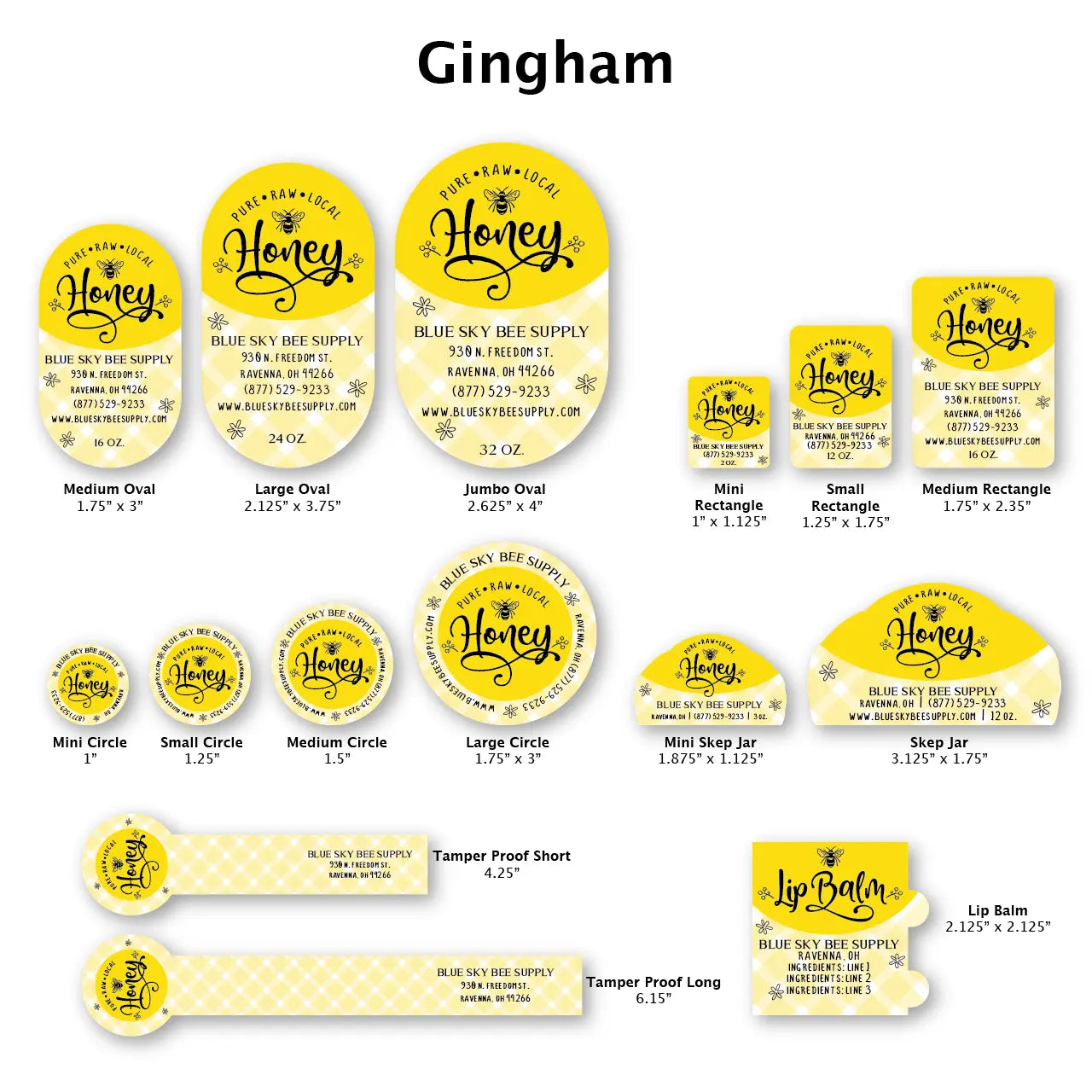 Gingham Print Custom Label Design – Blue Sky Bee Supply