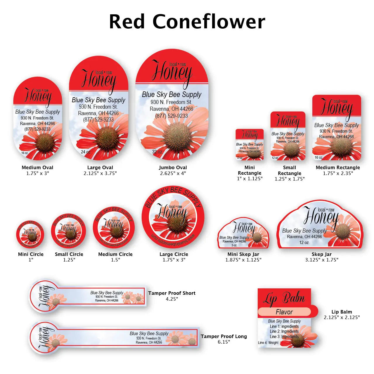 Red Coneflower Custom Label Design – Blue Sky Bee Supply