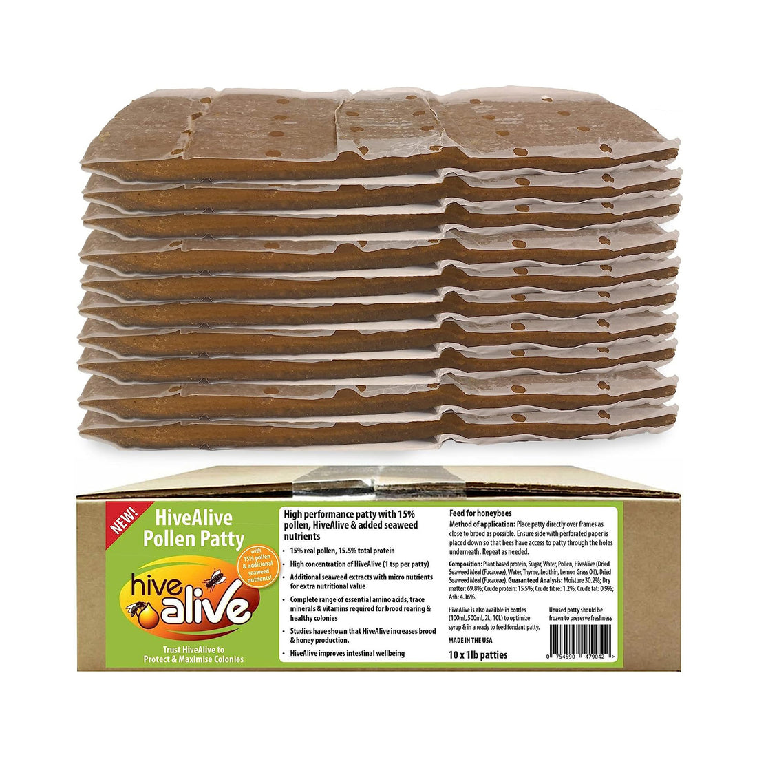 Hive Alive Pollen Patties (1 lb. patty, 10 lbs. or 40 lbs.) [HAP-1 / H ...